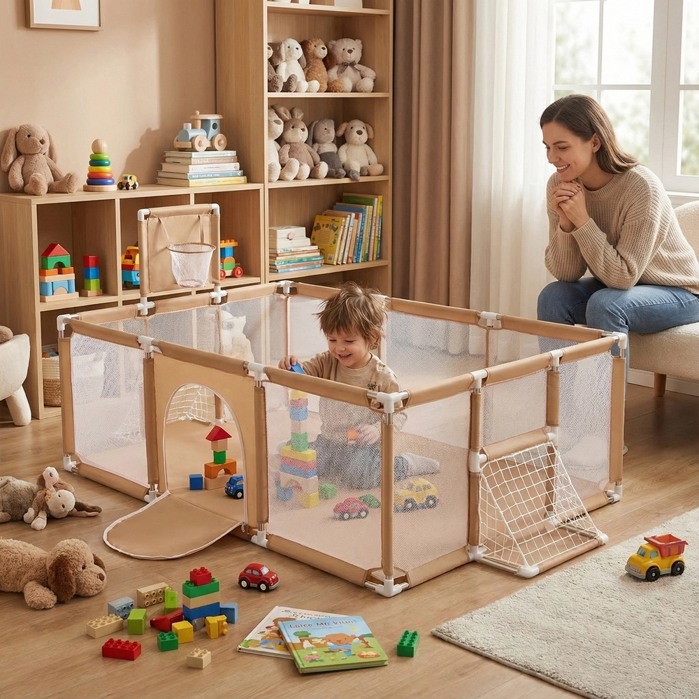 Baby Playpen Big Size Playground with Plastic Balls for Kids, beige, No ...