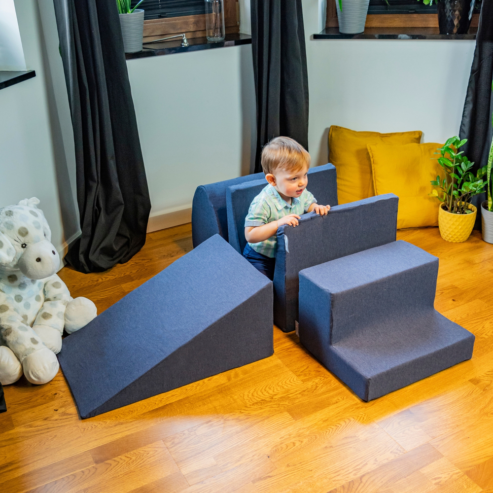 KiddyMoon Foam playground set - wedge L/hill/tunnel/steps PPZ-244, navy ...